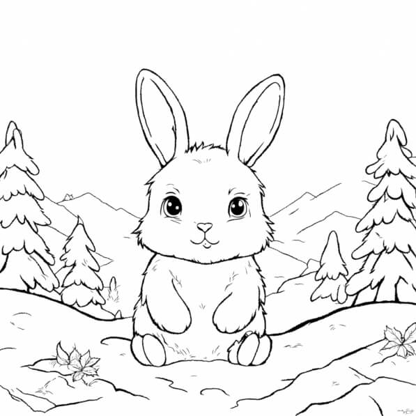 Download Cute Cartoon Rabbit in Forest Landscape Coloring pages Online ...