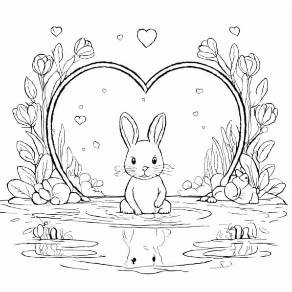 Download Cute Rabbit in a Floral Heart Coloring pages Online - Creative ...