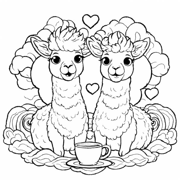 Descarga Dos llamas con corazones y una taza Páginas para colorear En ...