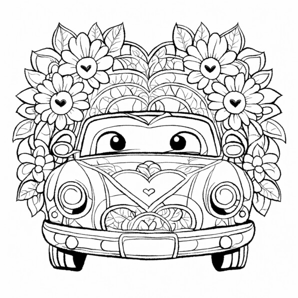 Download Cartoon Car with Floral Decoration Coloring pages Online ...