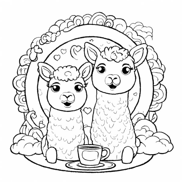 Download Cute Cartoon Llamas with Teacup Coloring pages Online ...