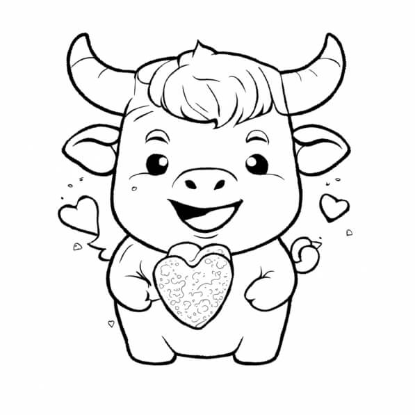 Download Cute Cartoon Cow Holding a Heart Coloring pages Online ...