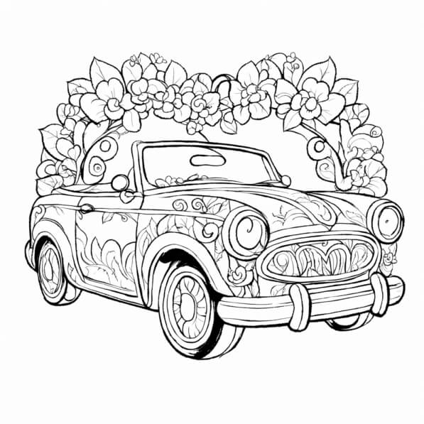 Download Decorative Convertible Car with Floral Designs Coloring pages ...