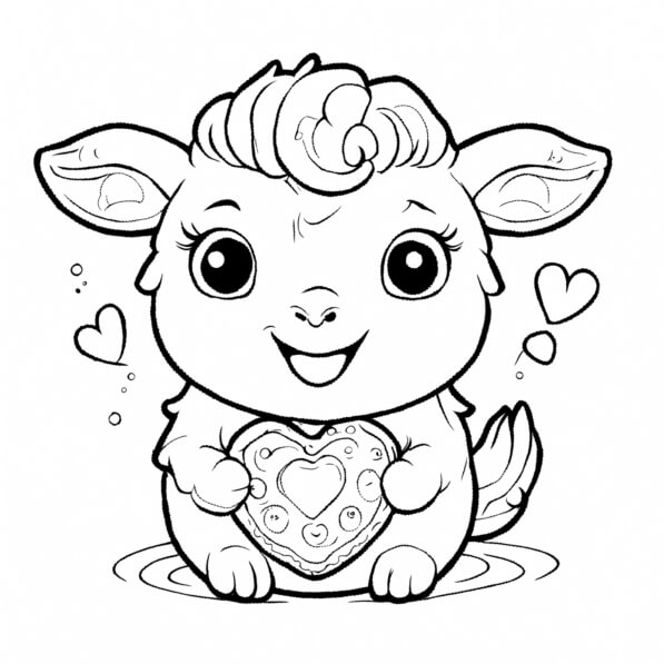 Download Cute Animated Sheep with Heart Cookie Coloring pages Online ...