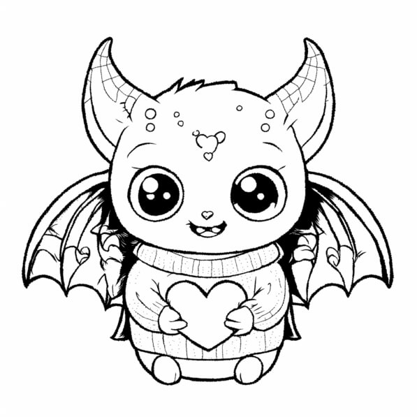Download Cute Cartoon Creature Holding Heart Coloring pages Online ...