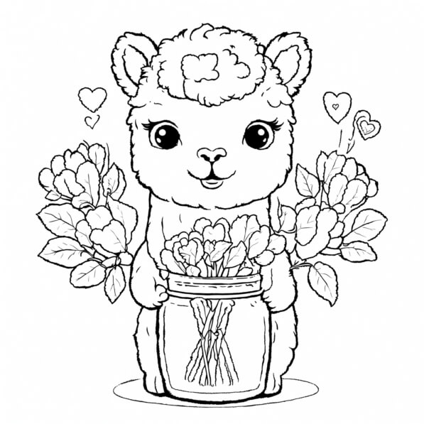 Descarga Llama de dibujos animados linda con flores en un frasco ...