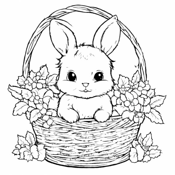 Download Cute Rabbit in a Basket with Flowers Coloring pages Online ...