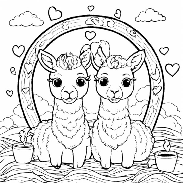 Descarga Dos llamas con arcoíris y corazones Páginas para colorear En ...