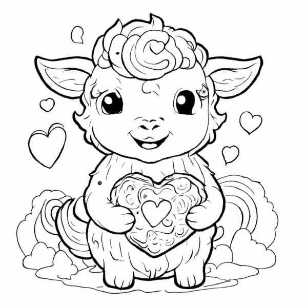 Download Cute Cartoon Animal Holding a Heart Coloring pages Online ...