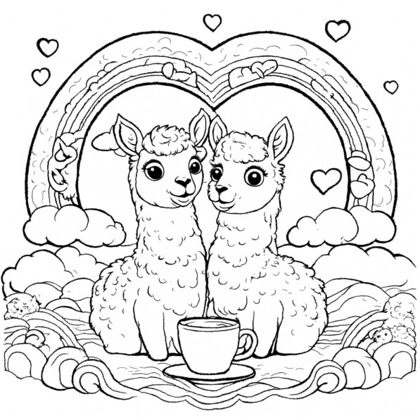 Descarga Dos llamas con arcoíris y corazones Páginas para colorear En ...
