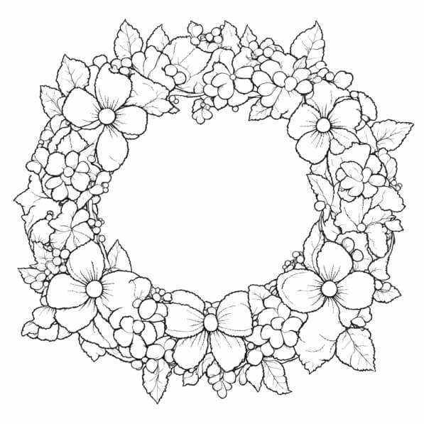 Download Floral Wreath Line Drawing Coloring pages Online - Creative ...