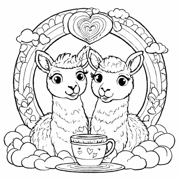 Descarga Dos llamas con taza de té y fondo de arcoíris Páginas para ...
