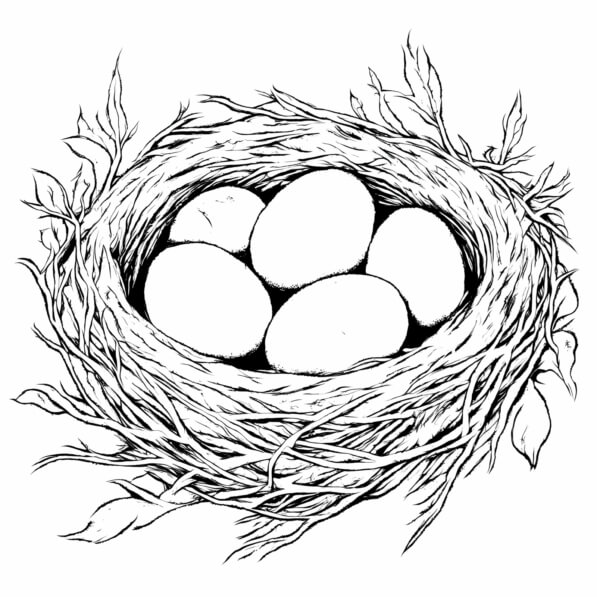 Download Bird's Nest with Eggs Coloring pages Online - Creative Fabrica
