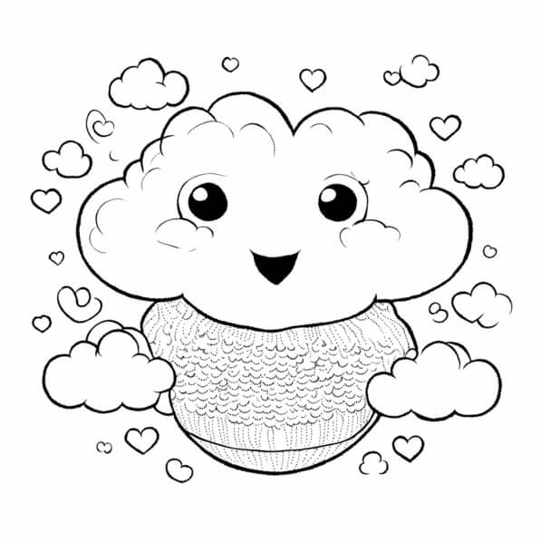 Download Happy Smiling Cloud with Sweater Coloring pages Online - Creative Fabrica