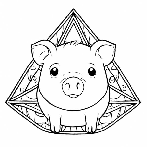 Download Cute Cartoon Pig Inside Geometric Diamond Coloring pages ...