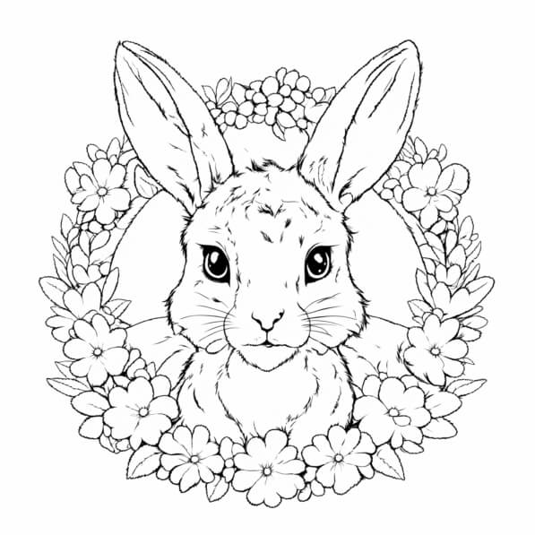 Descarga Conejo rodeado de flores Páginas para colorear En Línea ...