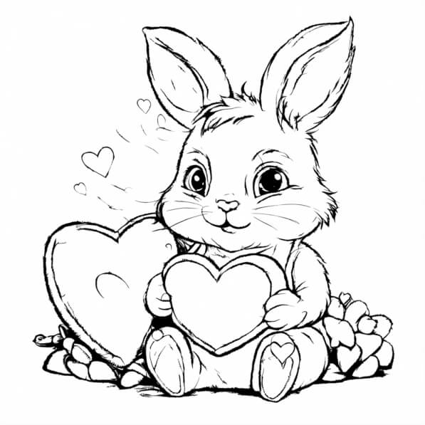 Download Cute Rabbit Holding a Heart Coloring pages Online - Creative ...