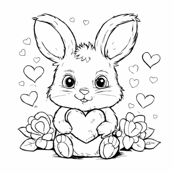 Download Cute Cartoon Bunny Holding a Heart Coloring pages Online ...