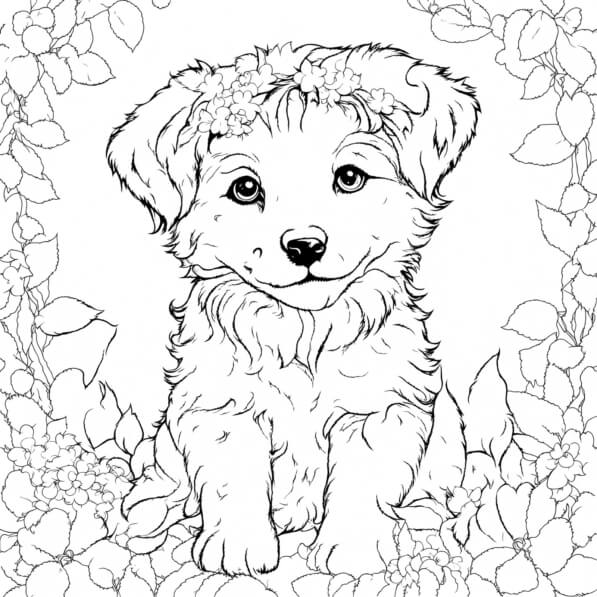 Download Cute Puppy with Flower Crown Coloring pages Online - Creative ...