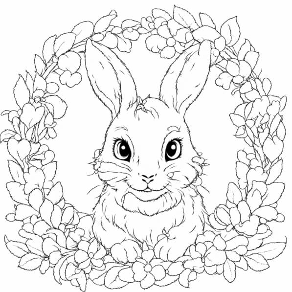 Descarga Conejo lindo rodeado de flores Páginas para colorear En Línea ...
