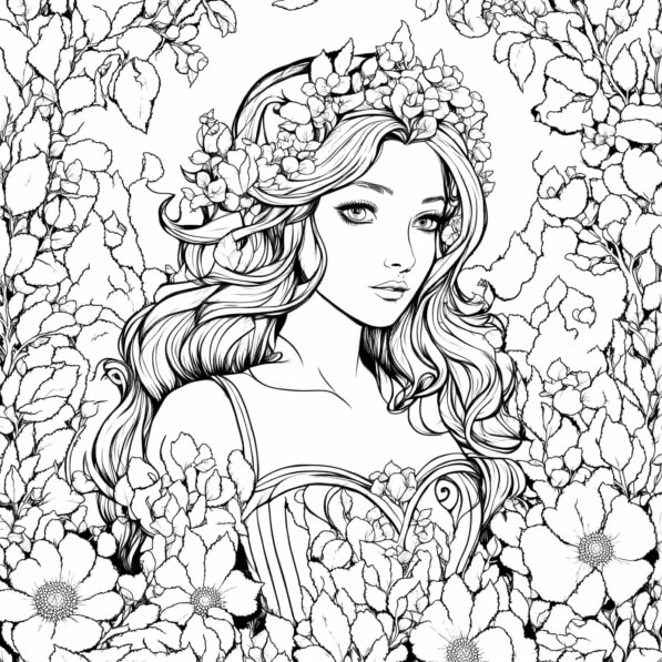 Pobierz narzędzie Kwiatowy portret młodej kobiety Kolorowanki Online – Creative Fabrica