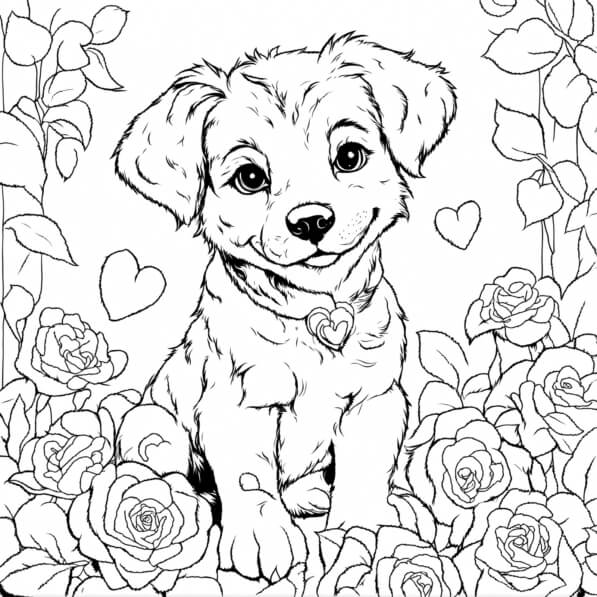 Descarga Perrito lindo rodeado de rosas y corazones Páginas para ...
