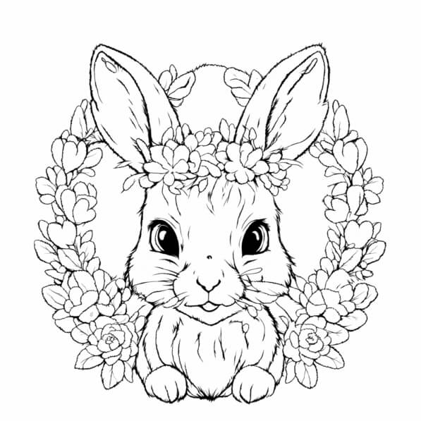 Descarga Conejo lindo con corona de flores Páginas para colorear En ...