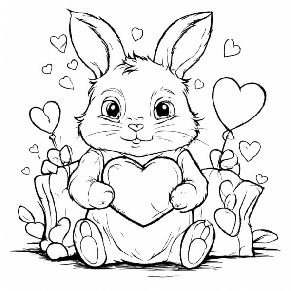 Download Playful Rabbit Holding a Heart Coloring pages Online ...