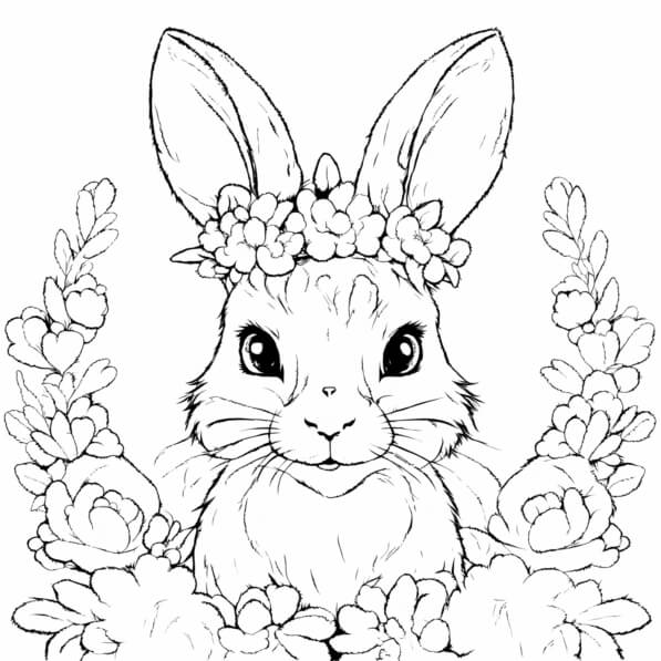 Download Whimsical Rabbit with Floral Crown Coloring pages Online ...