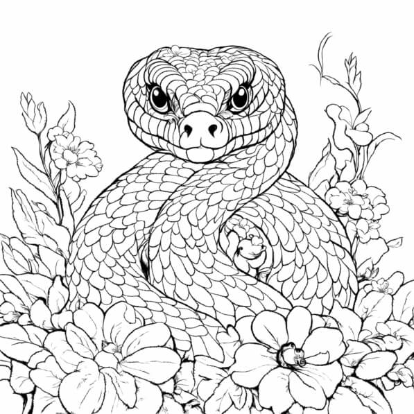 Download Whimsical Snake Among Flowers Coloring pages Online - Creative ...