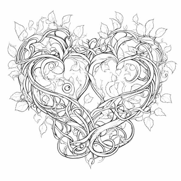 Download Intricate Heart Vines Drawing Coloring pages Online - Creative ...