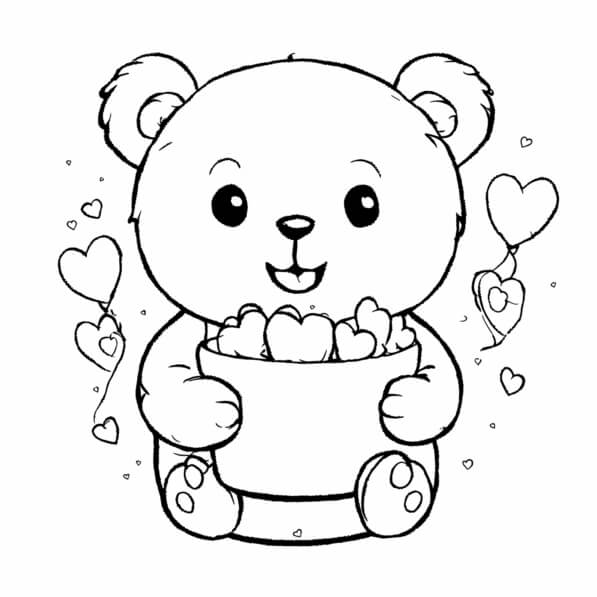 Download Cute Bear with Heart-Shaped Candies Coloring pages Online ...