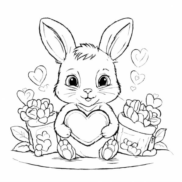 Download Cute Cartoon Rabbit with Heart and Flowers Coloring pages ...