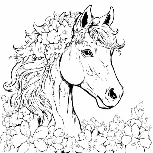 Download Illustrated Horse with Flowers Coloring pages Online ...