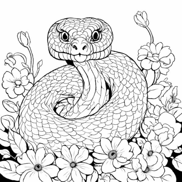 Download Intricate Snake Surrounded by Flowers Coloring pages Online ...