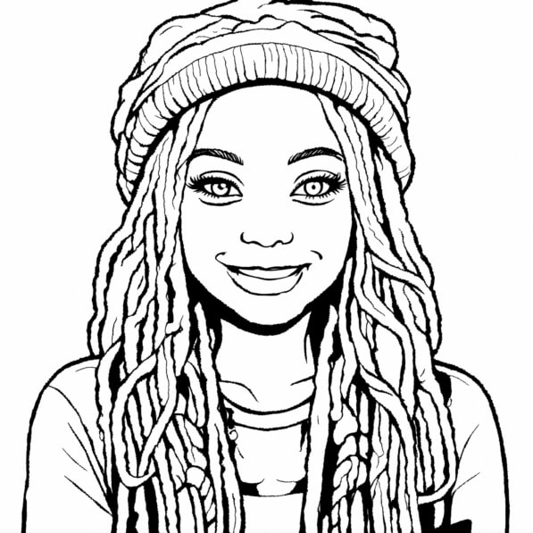 Download Stylized Portrait of a Young Woman with Dreadlocks Coloring ...