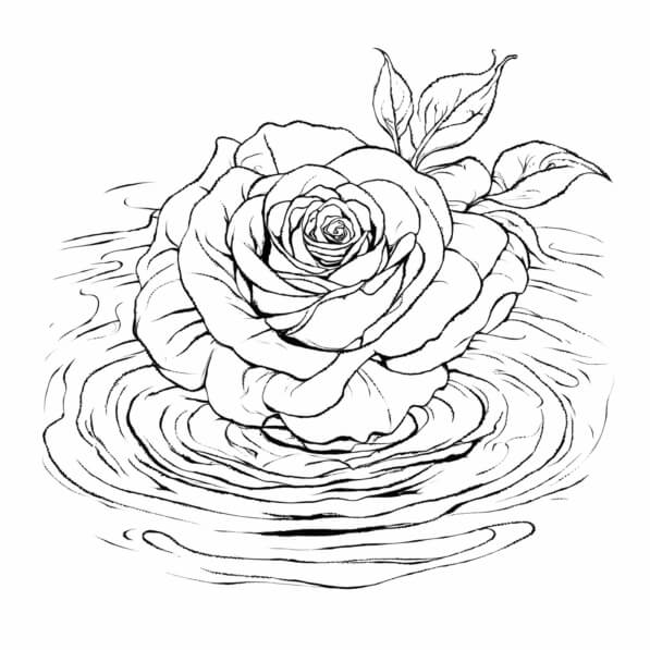 Download Intricate Rose on Water Coloring pages Online - Creative Fabrica