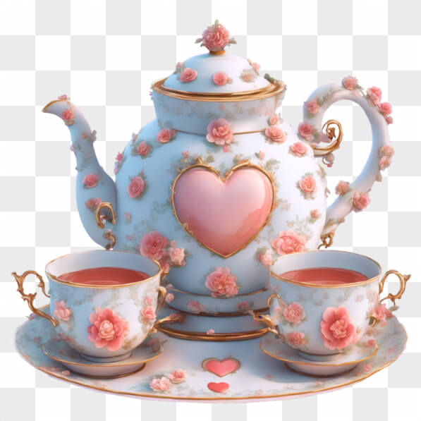 Download Kawaii Tea Set with Floral Design Kawaii Online - Creative Fabrica