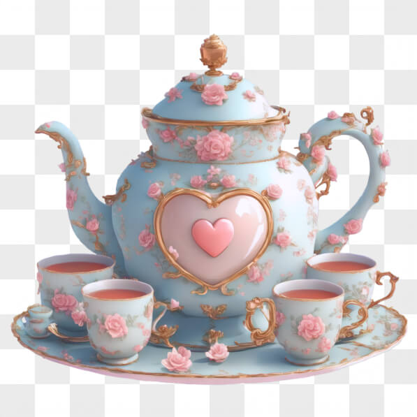 Download Kawaii Tea Set with Floral Design Kawaii Online - Creative Fabrica