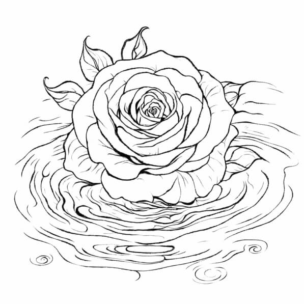 Download Rose on Water Coloring pages Online - Creative Fabrica