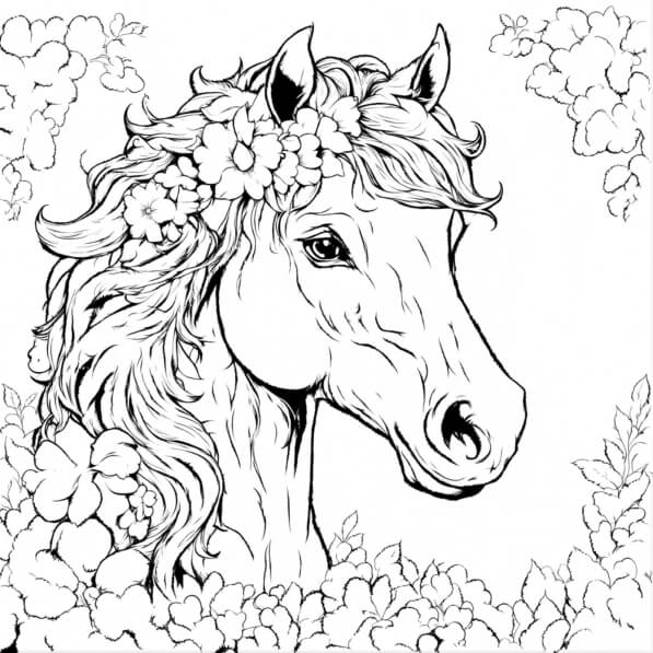 Download Illustrated Horse with Floral Accents Coloring pages Online ...