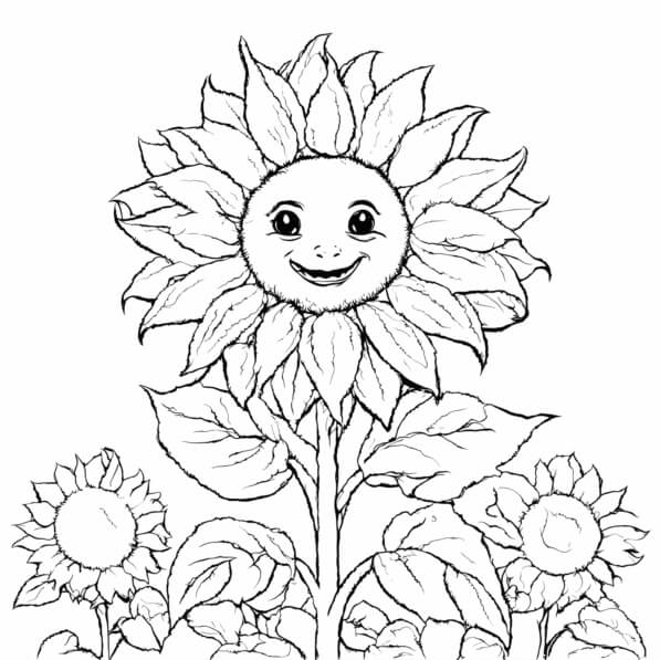 Download Smiling Sunflower Illustration Coloring pages Online ...