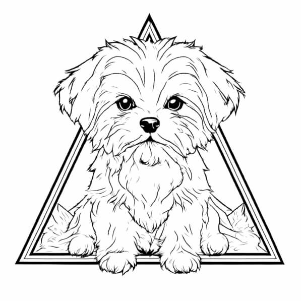 Download Line Drawing of a Small Dog in Triangle Frame Coloring pages ...