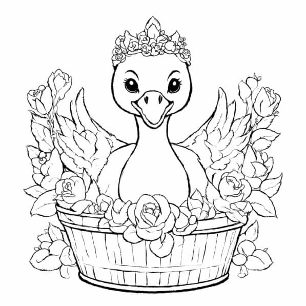 Descarga Pato con corona de flores en una cesta rodeado de rosas ...