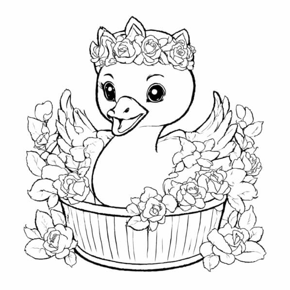 Descarga Linda Pato de Dibujos Animados con Corona de Flores en una ...