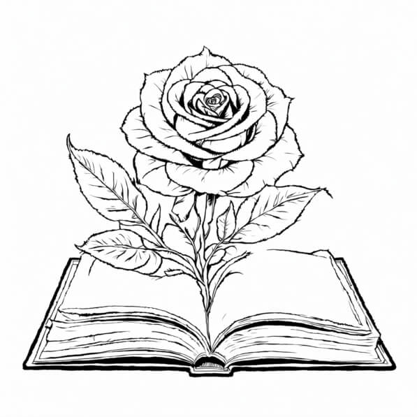 Download Rose Growing from an Open Book Coloring pages Online ...