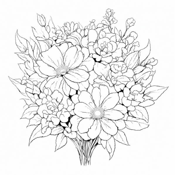 Download Floral Bouquet Line Drawing Coloring pages Online - Creative ...