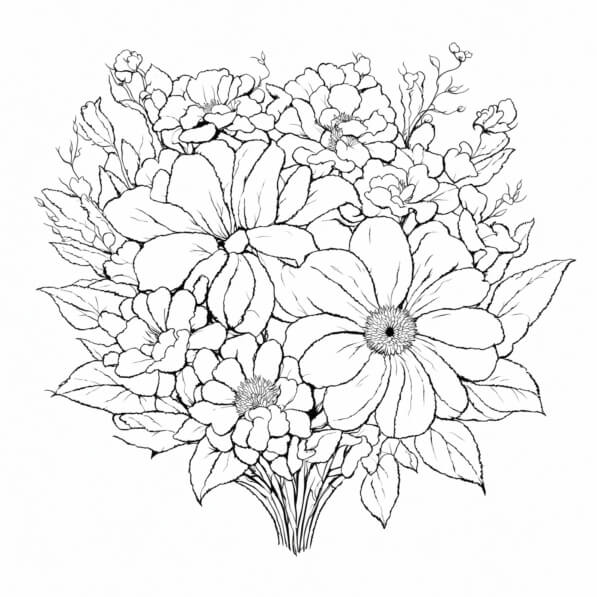Download Intricate Flower Bouquet Line Drawing Coloring pages Online ...