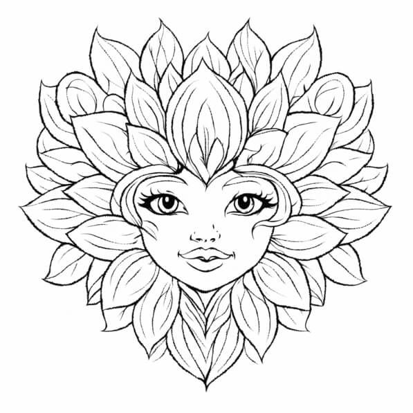 Download Illustration of a Leafy Face Coloring pages Online - Creative ...