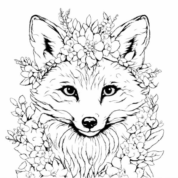 Download Illustrated Fox with Floral Crown Coloring pages Online ...